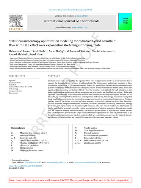 Pdf Statistical And Entropy Optimization Modeling For Radiative Hybrid Nanofluid Flow With