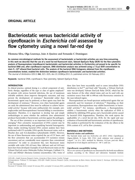 Pdf Bacteriostatic Versus Bactericidal Activity Of Ciprofloxacin In Escherichia Coli Assessed