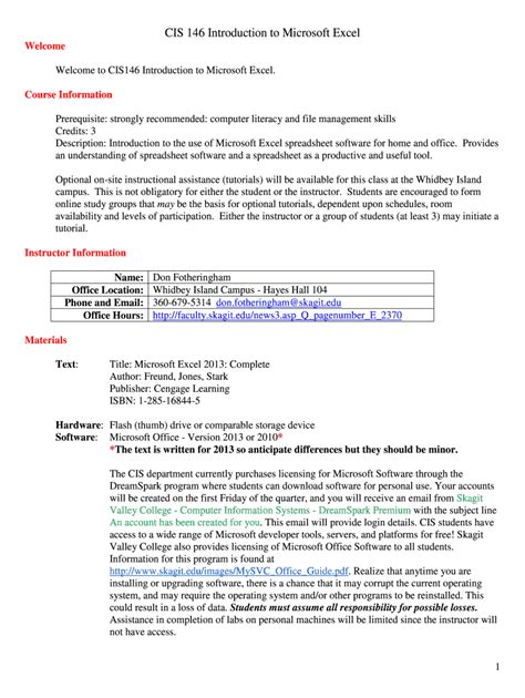 Fillable Online CIS Introduction To Microsoft Excel Fax Email Print PdfFiller