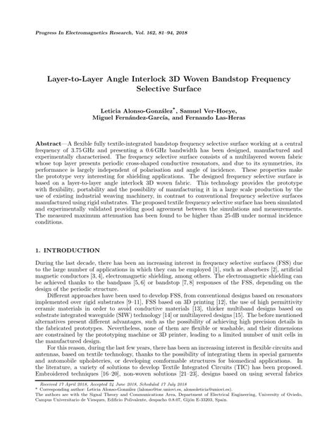Pdf Layer To Layer Angle Interlock 3d Woven Bandstop Frequency Selective Surface