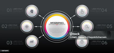 인포그래픽을 위한 벡터 요소입니다 프레젠테이션 및 차트 단계 또는 프로세스 옵션 번호 워크플로 템플릿 Designnumber 6 6에 대한 스톡 벡터 아트 및 기타 이미지