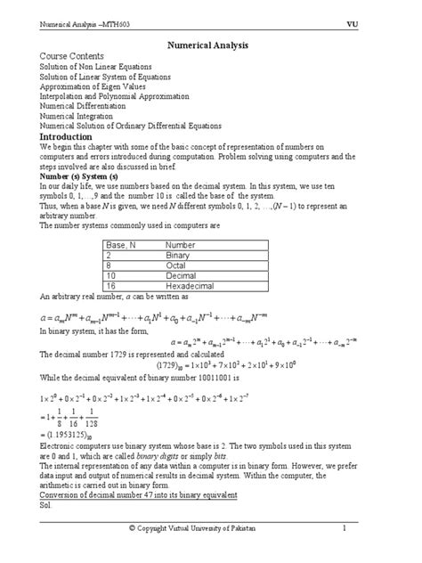 Numerical Analysis Mth603 Handouts Lecture 1 Pdf Decimal