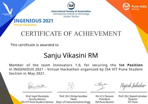 Sanju Vikasini Rajalingam Malaishelvam On Linkedin Thankful To Vit Pune Maharashtra For This