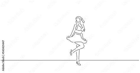 Sexy Girl In Line Art Animation Composition Of A Christmas Scene Black Linear Video On White