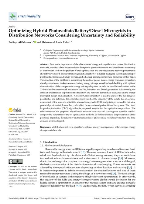 Pdf Optimizing Hybrid Photovoltaicbatterydiesel Microgrids In Distribution Networks