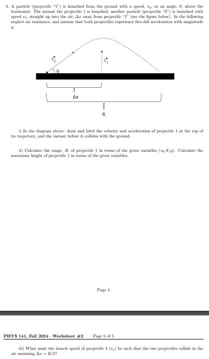 Solved A Particle Projectile 1 Is Launched From The Chegg Com