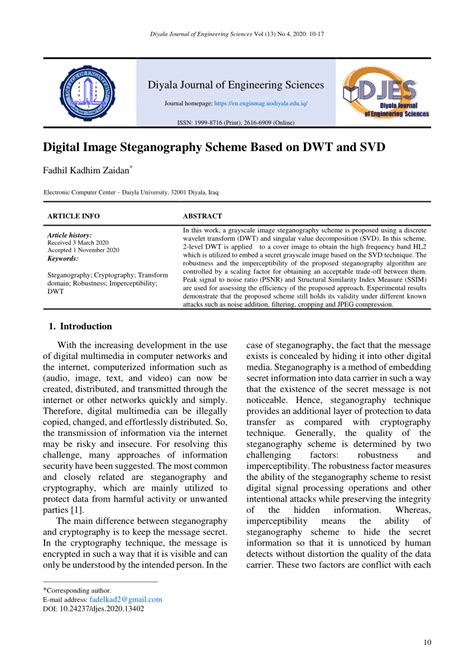 Pdf Digital Image Steganography Scheme Based On Dwt And Svd