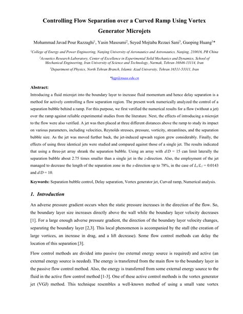 Pdf Controlling Flow Separation Over A Curved Ramp Using Vortex Generator Microjets