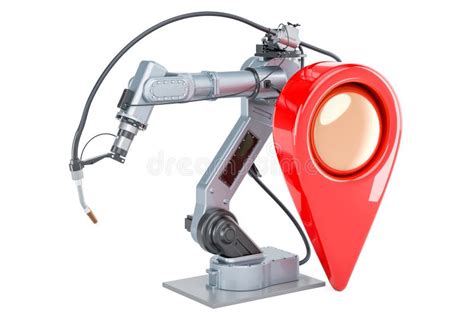 Robot Welding With Map Pointer 3d Rendering Stock Illustration