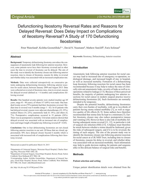 Pdf Defunctioning Ileostomy Reversal Rates And Reasons For Delayed