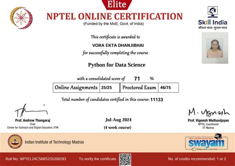 Ekta Vora On Linkedin Nptel Pythonfordatascience Elitecertification