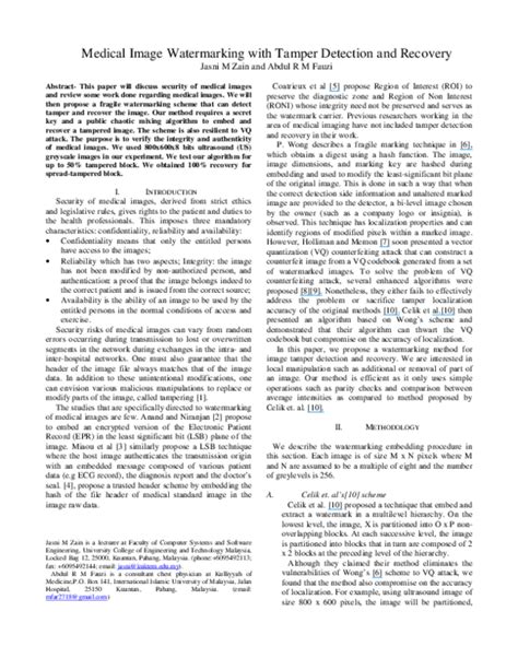 Pdf Medical Image Watermarking With Tamper Detection And Recovery