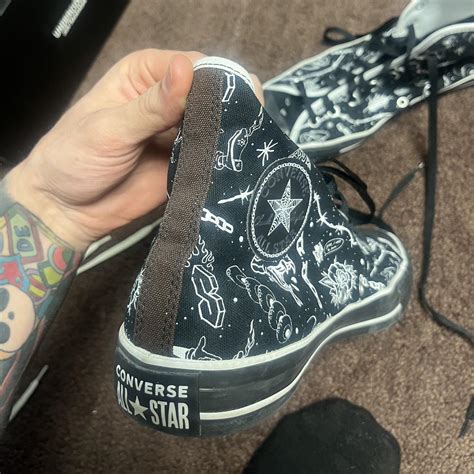 Size 11 Custom Black And White Converse High Top Depop