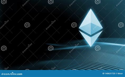 3d Rendering Of Ethereum Eth Glowing Led Hologram On Abstract Lines