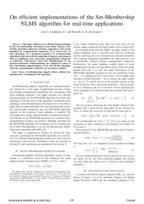 Pdf On Efficient Implementations Of The Set Membership Nlms Algorithm For Real Time Applications