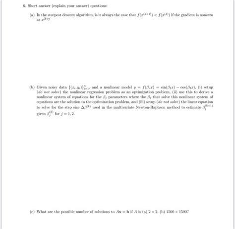 Solved 6 Short Answer Explain Your Answer Questions A