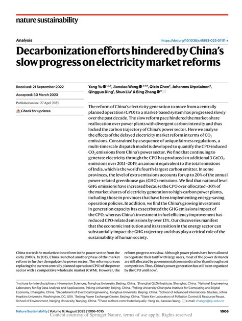 Decarbonization Efforts Hindered By Chinas Slow Progress On Electricity Market Reforms
