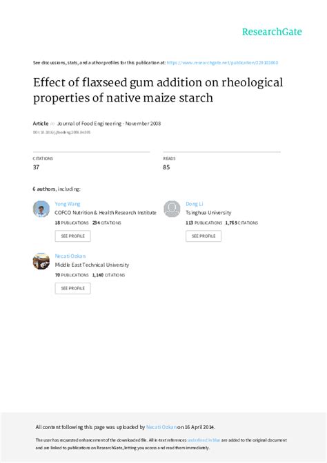 Pdf Effect Of Flaxseed Gum Addition On Rheological Properties Of Native Maize Starch