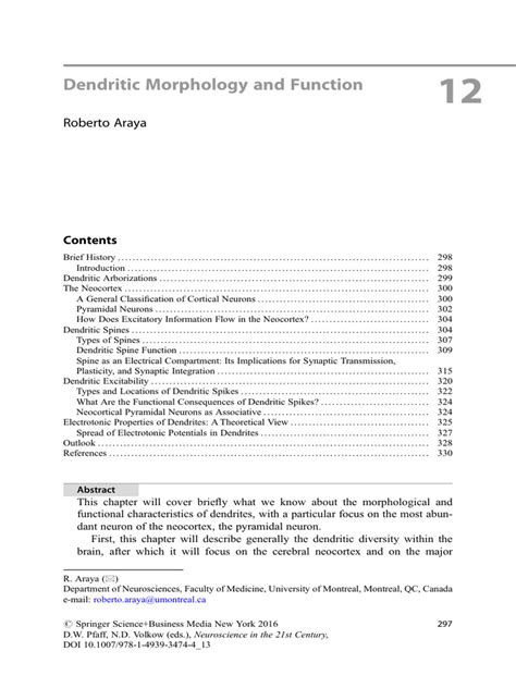 Araya2016referenceworkentrydendriticmorphologyandfunction Pdf