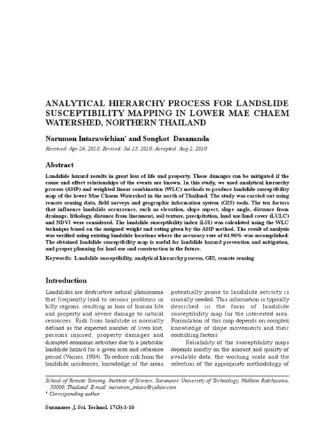 Analytical Hierarchy Process For Landslide Pdf Landslide Geographic Information System