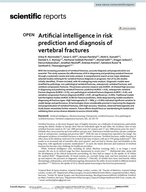 Pdf Artificial Intelligence In Risk Prediction And Diagnosis Of Vertebral Fractures