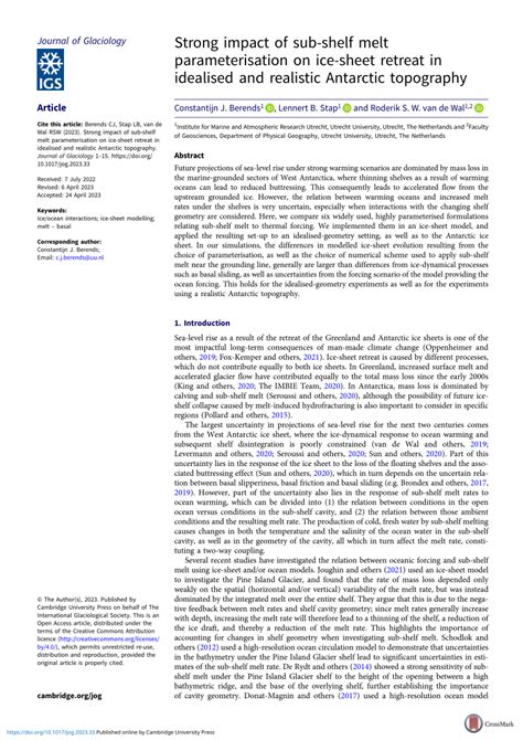 Pdf Strong Impact Of Sub Shelf Melt Parameterisation On Ice Sheet Retreat In Idealised And