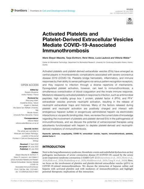 Pdf Activated Platelets And Platelet Derived Extracellular Vesicles