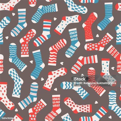 빨간색과 파란색 양말 섬유 스크랩북 포장 포장이 일치하지 않는 매끄러운 벡터 패턴 귀여운에 대한 스톡 벡터 아트 및 기타 이미지