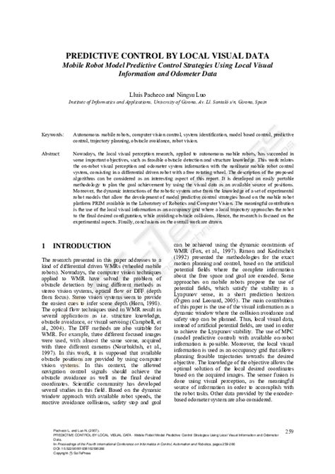 Pdf Predictive Control By Local Visual Data Mobile Robot Model Predictive Control Strategies