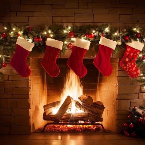 A Fireplace With Stockings Hanging Over It And A Fireplace With A