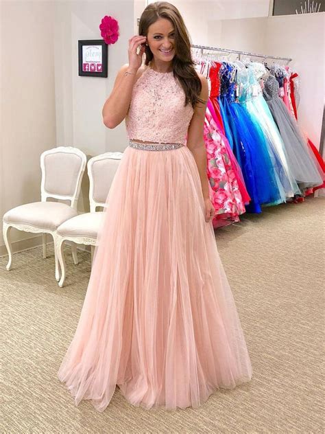 Halter Lace Appliqued Two Piece Prom Dresses2 Piece Formal Dress