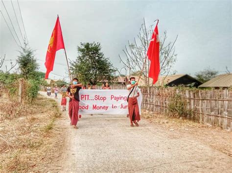 လက်ပံတောင်းတောင်ဒေသ လူထု သပိတ် စစ်ကြောင်းက အကြမ်းဖက် စစ်တပ်၏ သွေးစွန်းငွေ ဖြတ်တောက်ရေး ချီတက