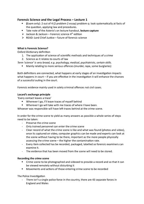 Forensic Science Lecture 1 Forensic Science And The Legal Process Lecture 1 Exam Only 2