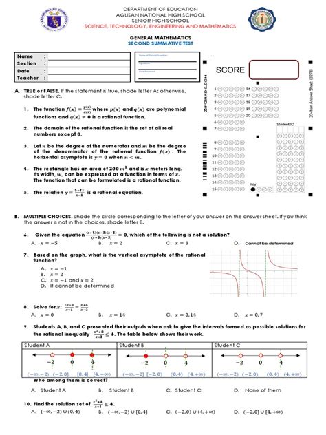 Gen Math Summative 2 Set A Pdf Function Mathematics Asymptote