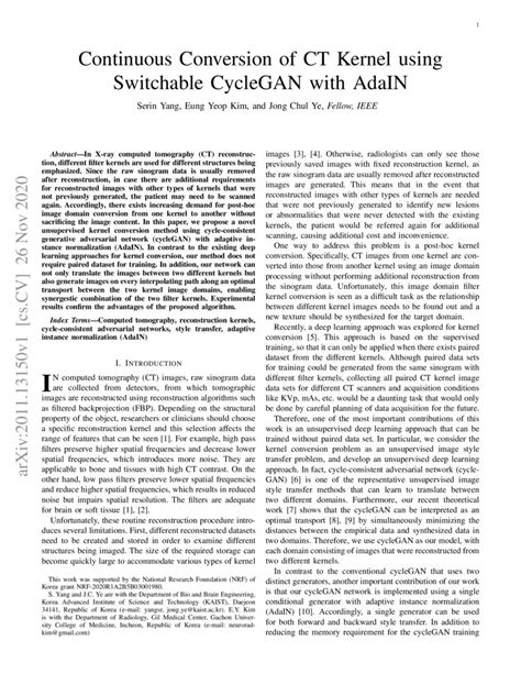 Continuous Conversion Of Ct Kernel Using Switchable Cyclegan With Adain