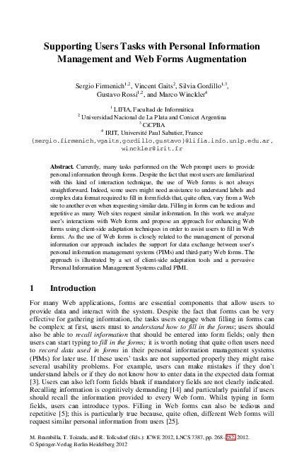 Pdf Supporting Users Tasks With Personal Information Management And Web Forms Augmentation S