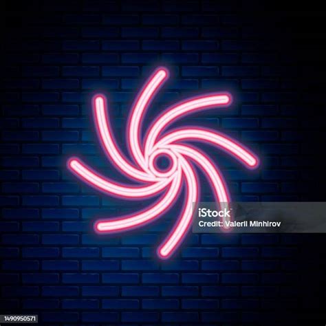 벽돌 벽 배경에 고립 된 빛나는 네온 라인 토네이도 아이콘 사이클론 회오리 바람 폭풍 깔때기 허리케인 바람 또는 트위스터 날씨 아이콘 다채로운 개요 개념 벡터 0명에 대한