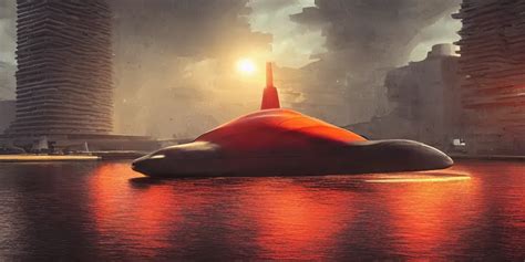Highly Detailed Futuristic Submarine Warship With Red Stable Diffusion