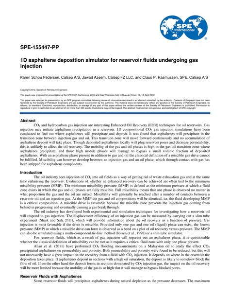 Pdf 1d Asphaltene Deposition Simulator For Reservoir Fluids Undergoing Gas Injection