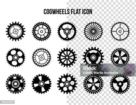 톱니바퀴 플랫 머신 기어 아이콘 흰색 배경에 검은 색 기계 기어 세트 휠 톱니 바퀴 벡터 기어 휠 세트 벡터 기어 컬렉션 강철에 대한 스톡 벡터 아트 및 기타 이미지