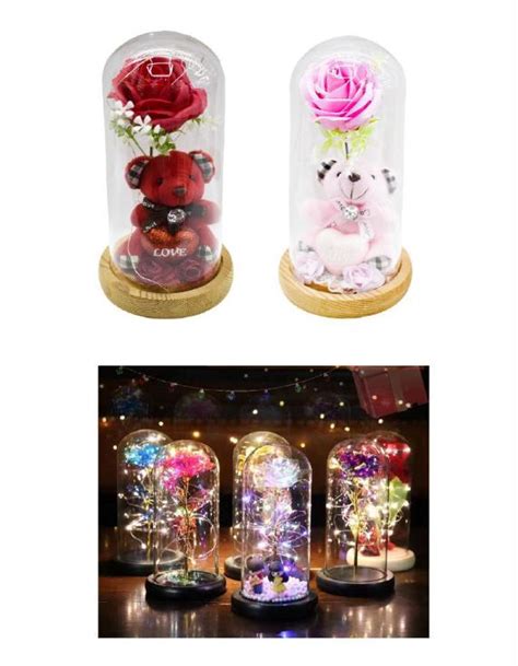 Παντοτινό Τριαντάφυλλο 22cm σε Γυάλα με Led And Λουτρινο Διαφορα Σχεδια Superk Gr