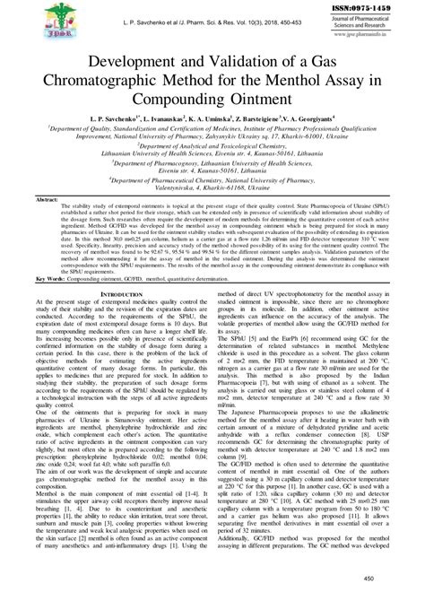 Pdf Development And Validation Of A Gas Chromatographic Method For
