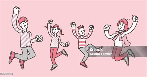 부모와 아이들은 얼굴에 미소를 지으며 점프합니다 벡터 그림 가족에 대한 스톡 벡터 아트 및 기타 이미지 가족 가족과 함께