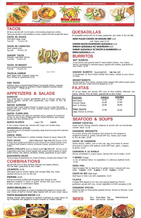 Don Jose Duncan Menu Don Jose