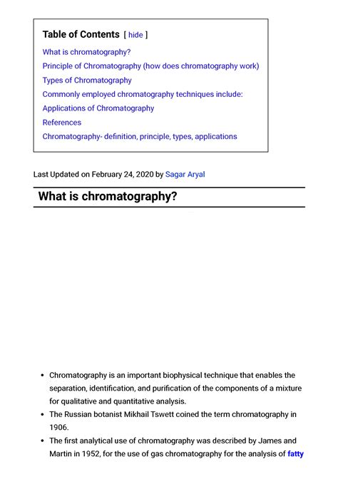 Solution Chromatography Definition Principle Types Applications
