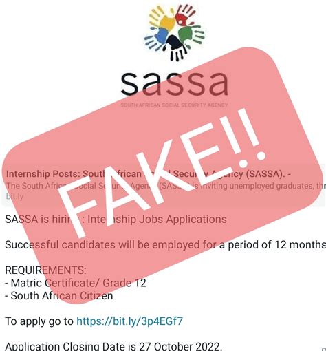Sassa On Twitter Please Note That The Below Advert Is Fake And Does Not Come From Sassa All