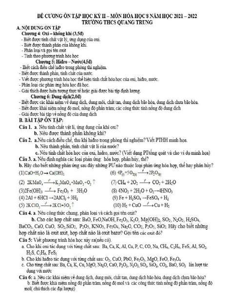 2022 Hs HÓa 8 ĐỀ CƯƠng Hkii Pdf