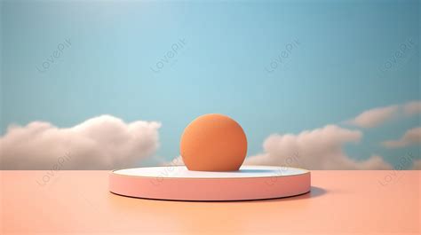 Vivid Sunny Peach 3d 렌더링 푸른 하늘과 구름이 있는 연단 스탠드 연단 배경 스탠 배경 복숭아 3d 배경 이미지 Hd 연단 스탠 복숭아 3d