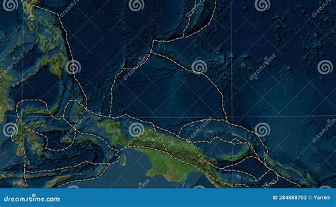 Near Caroline Plate Boundaries Satellite Map Stock Illustration