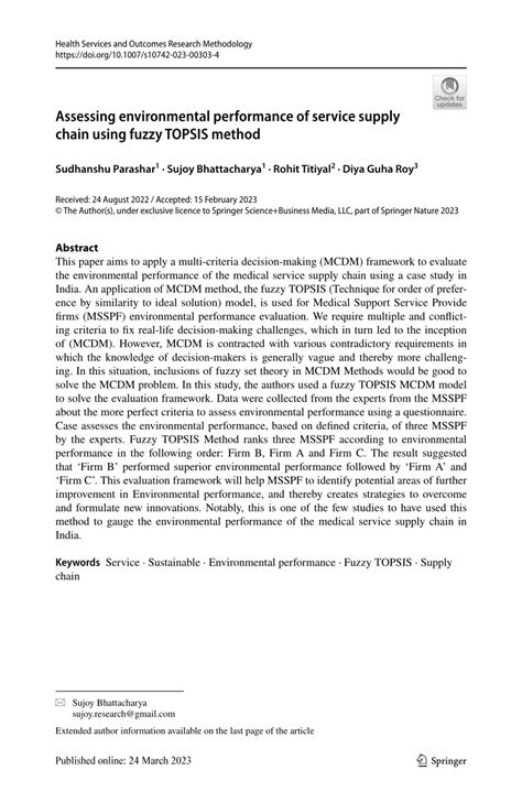 Pdf Assessing Environmental Performance Of Service Supply Chain Using Fuzzy Topsis Method